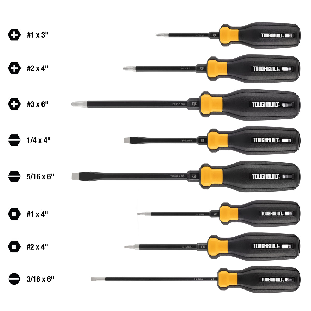Standard Screwdriver Set 8-Piece Bi-material Handle Magnetic Assorted ...